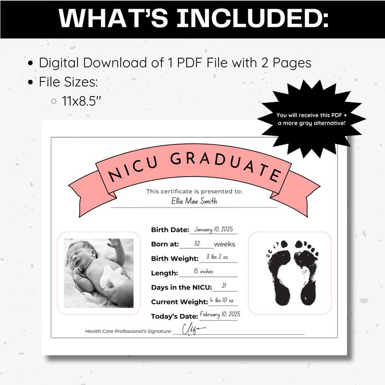 NICU Graduate Certificate Nicu Footprint Craft Printable NICU Baby Gift ...