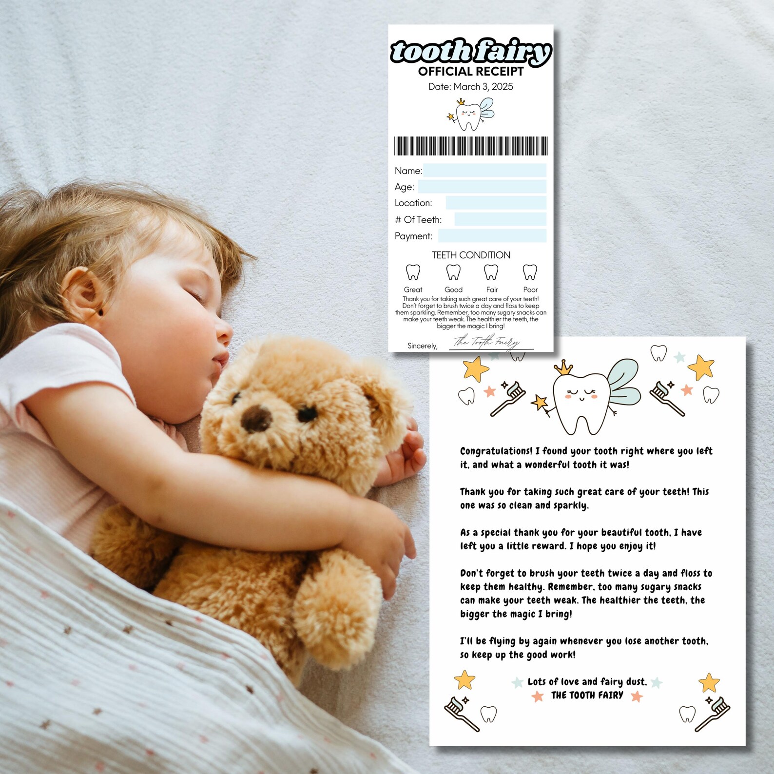 Tooth Fairy Letter With Tooth Fairy Receipt Lost Tooth Printable Tooth ...