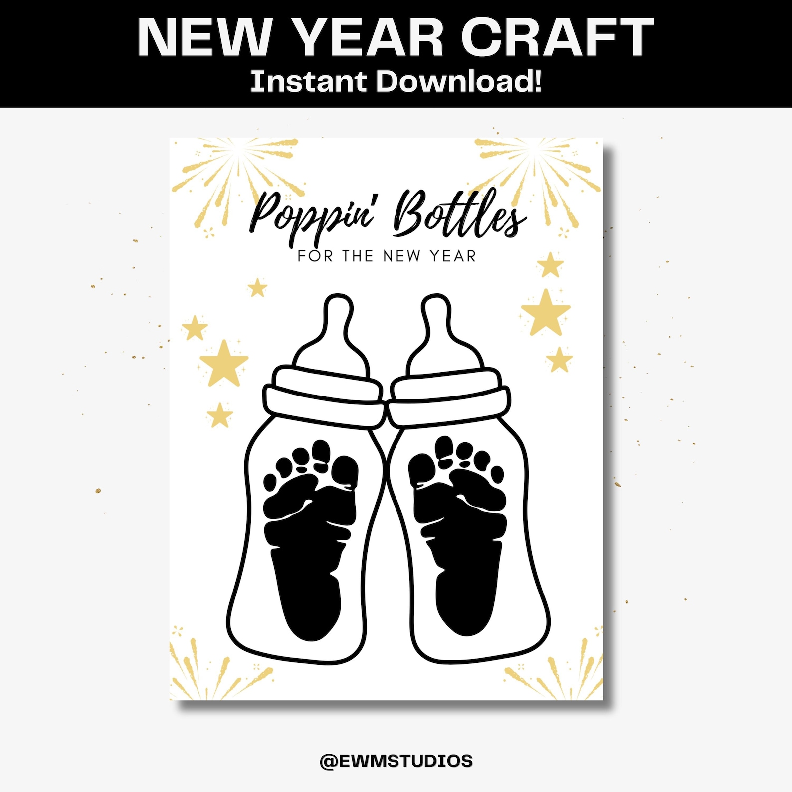 New Year 2025 Handprint Keepsake New Years Footprint Craft Kids Toddler ...