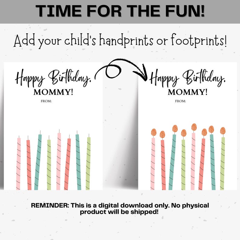 Happy Birthday Fingerprint Candle Art Printable Mom Birthday Craft Gift ...