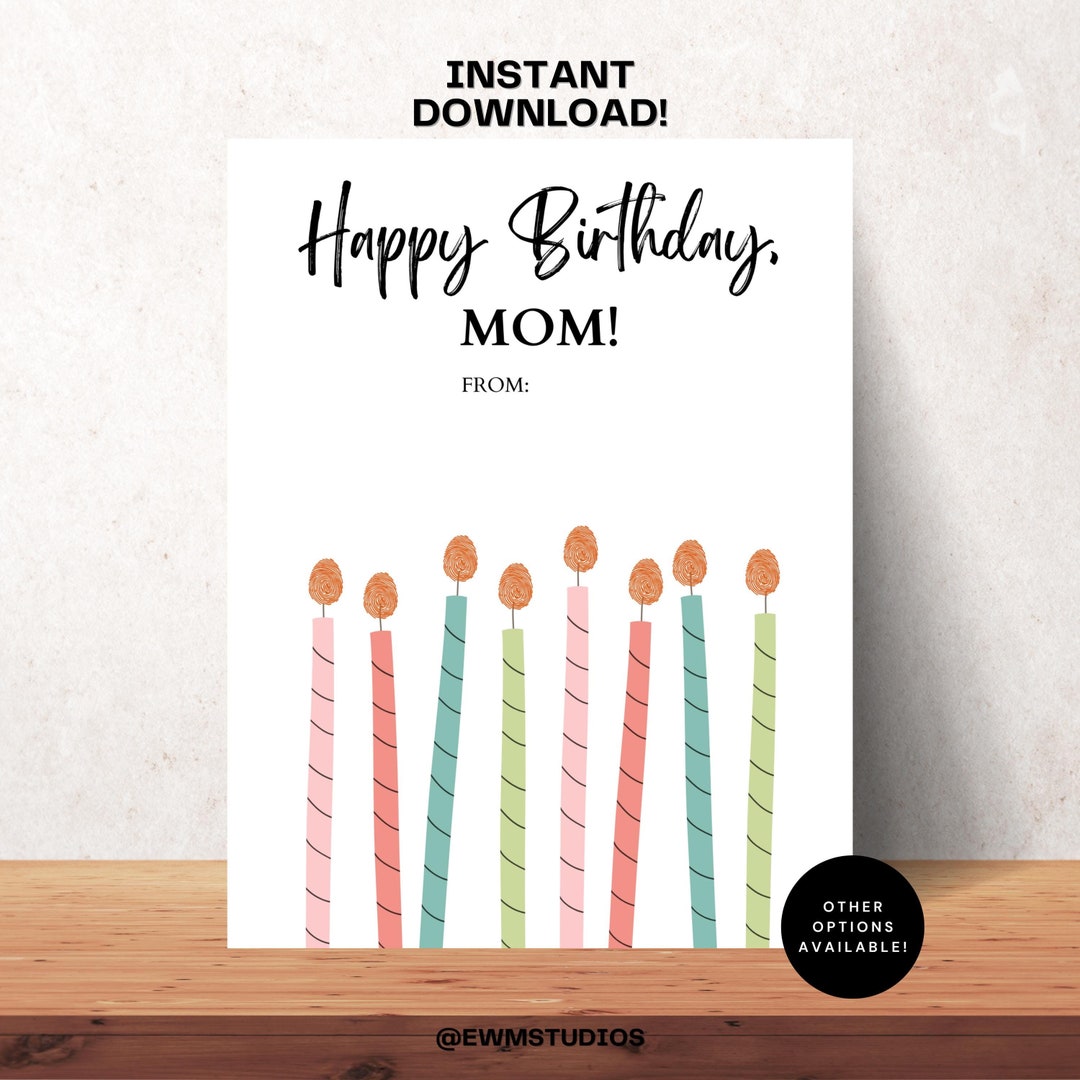 Happy Birthday Fingerprint Candle Art Printable Mom Birthday Craft Gift ...