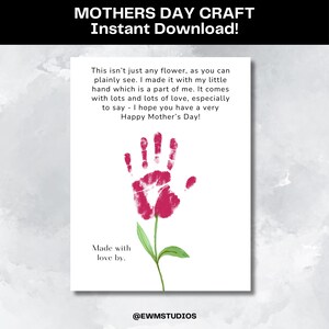 Mothers Day Poem Flower Handprint Craft for Kids Baby Toddler Activity ...