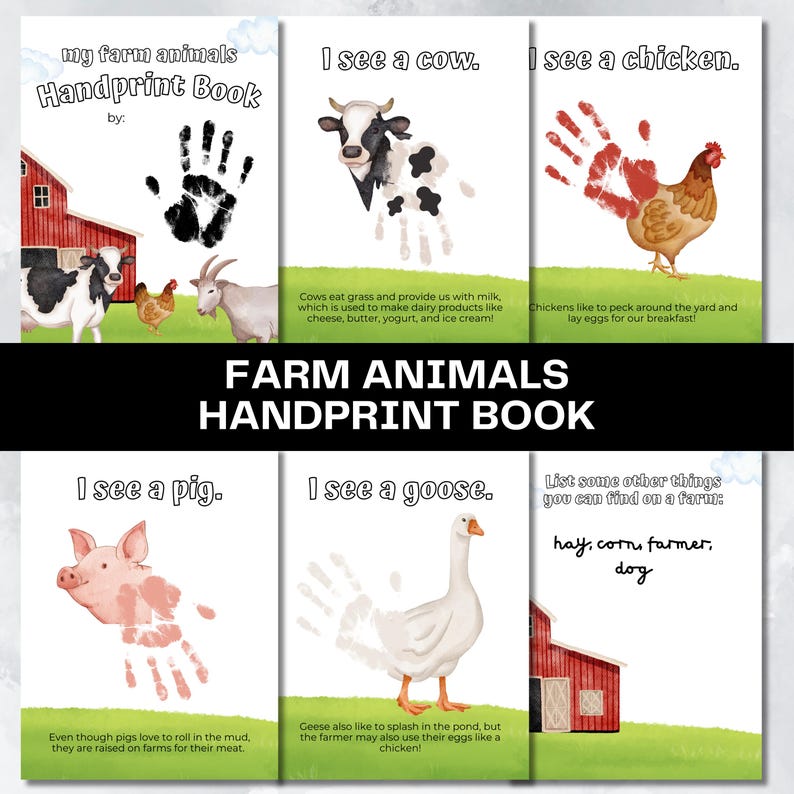 Farm Animal Handprint Memory Book Printable Farm Animals Craft Cute Cow ...