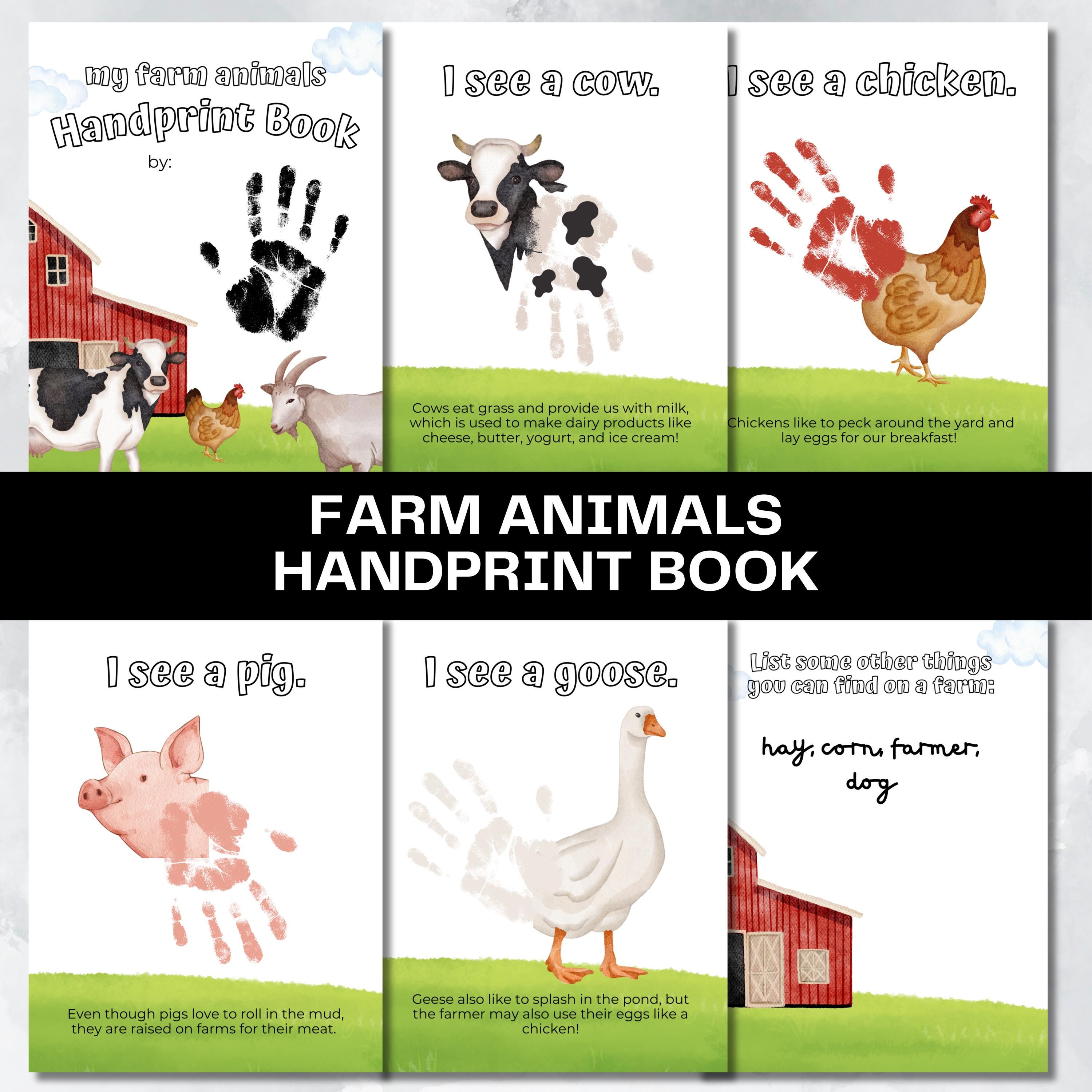 Farm Animal Handprint Memory Book Printable Farm Animals Craft Cute Cow ...