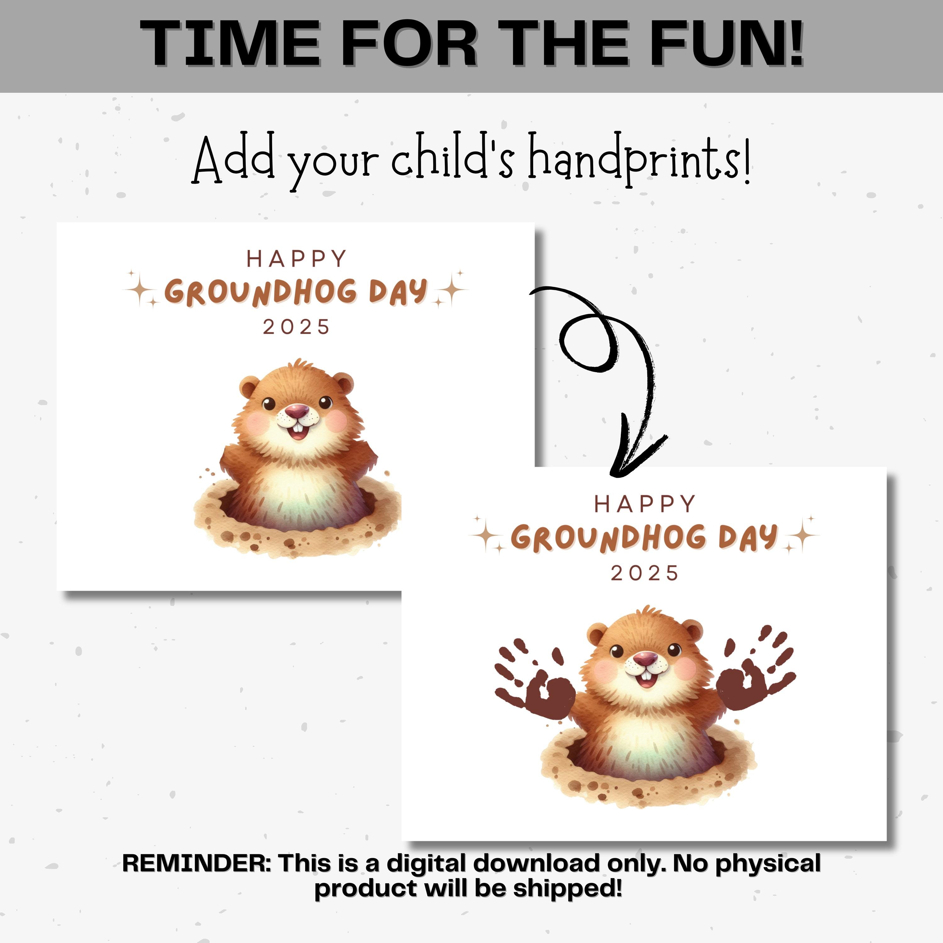 Groundhog Day Art Printable Handprint Art Happy Groundhog Day Handprint ...