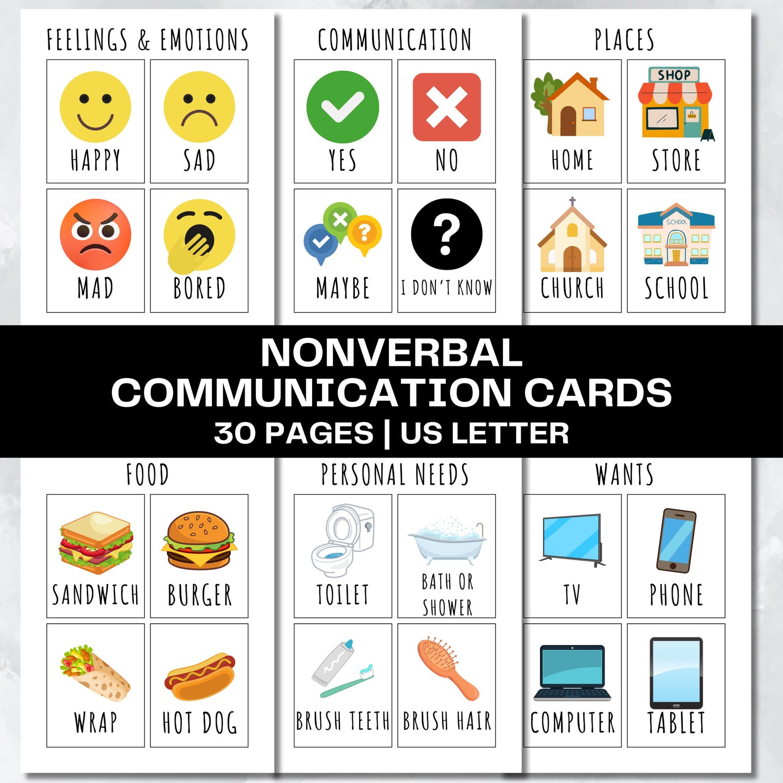 Nonverbal Communication Cards Autism Communication Flashcards Elderly ...