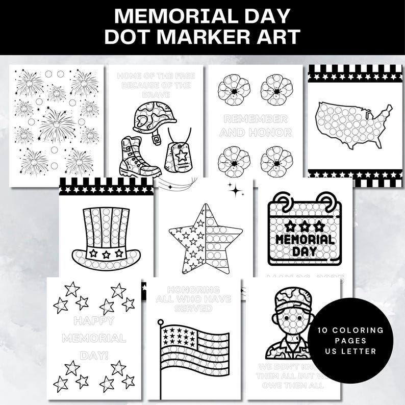 Memorial Day Dot Marker Activity Printable Memorial Day Games USA Craft ...