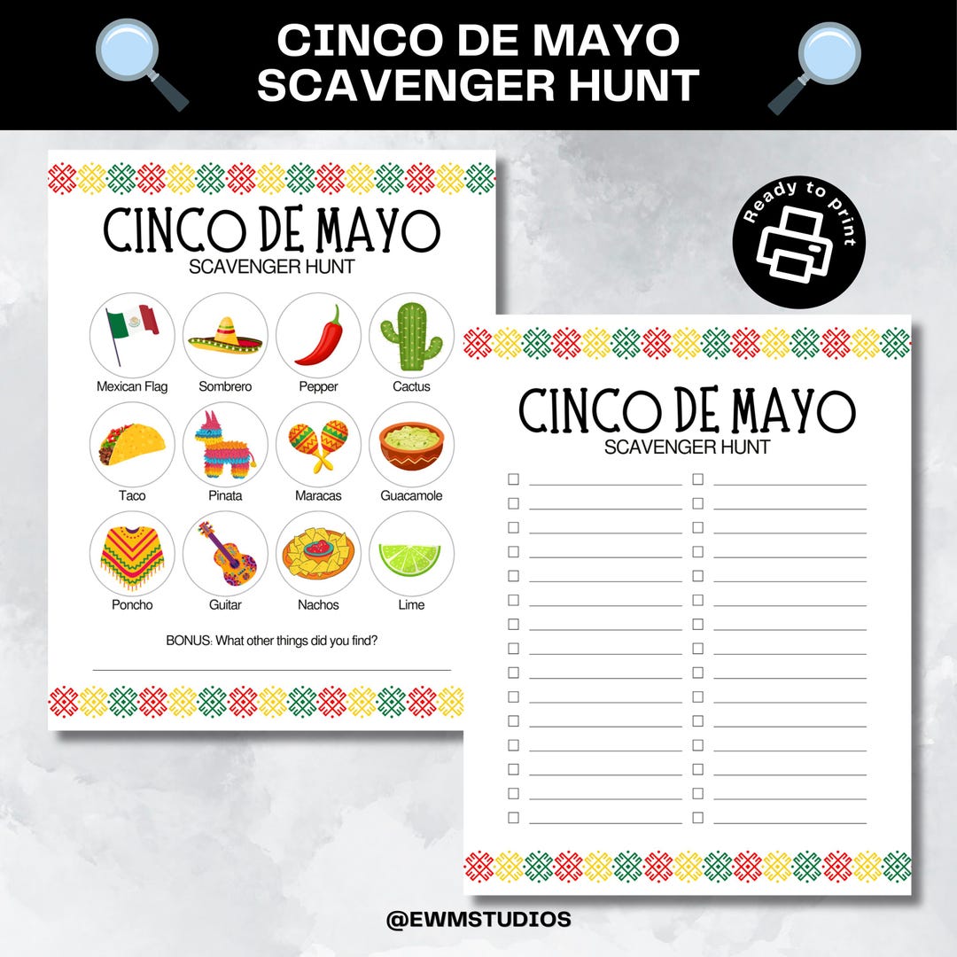 Cinco De Mayo Scavenger Hunt Printable Fiesta Activities 5 De Mayo ...