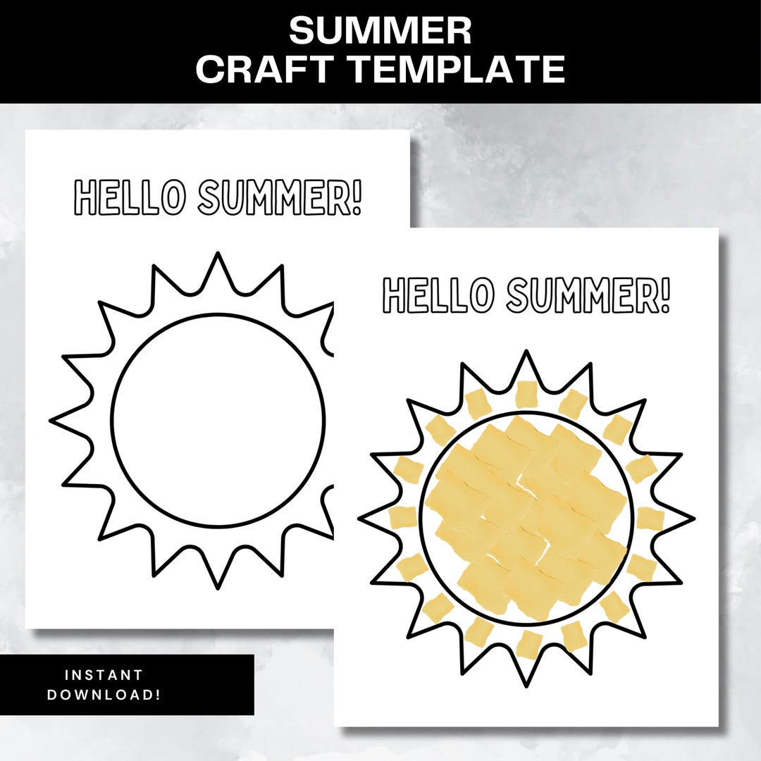 Summer Craft Template Kids Sunshine Craft Hello Summer Activity Toddler ...