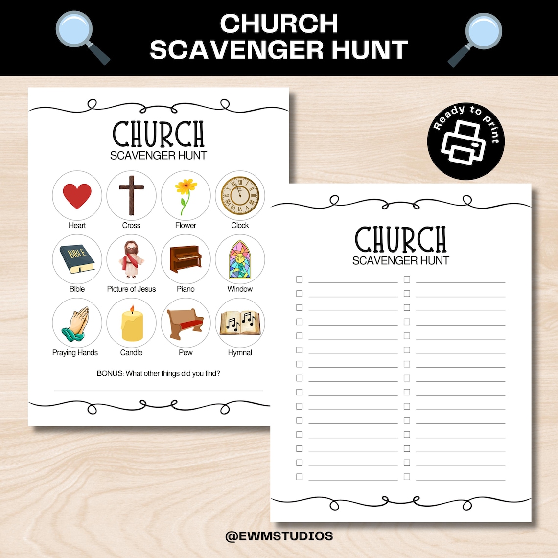 Church Scavenger Hunt Printable Bible Games for Sunday School Church ...