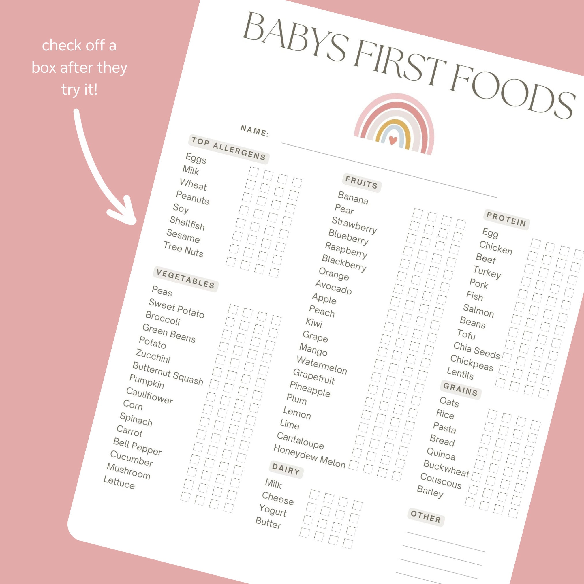Baby First Food Checklist | Baby Led Weaning | Purees | Food Chart - Etsy