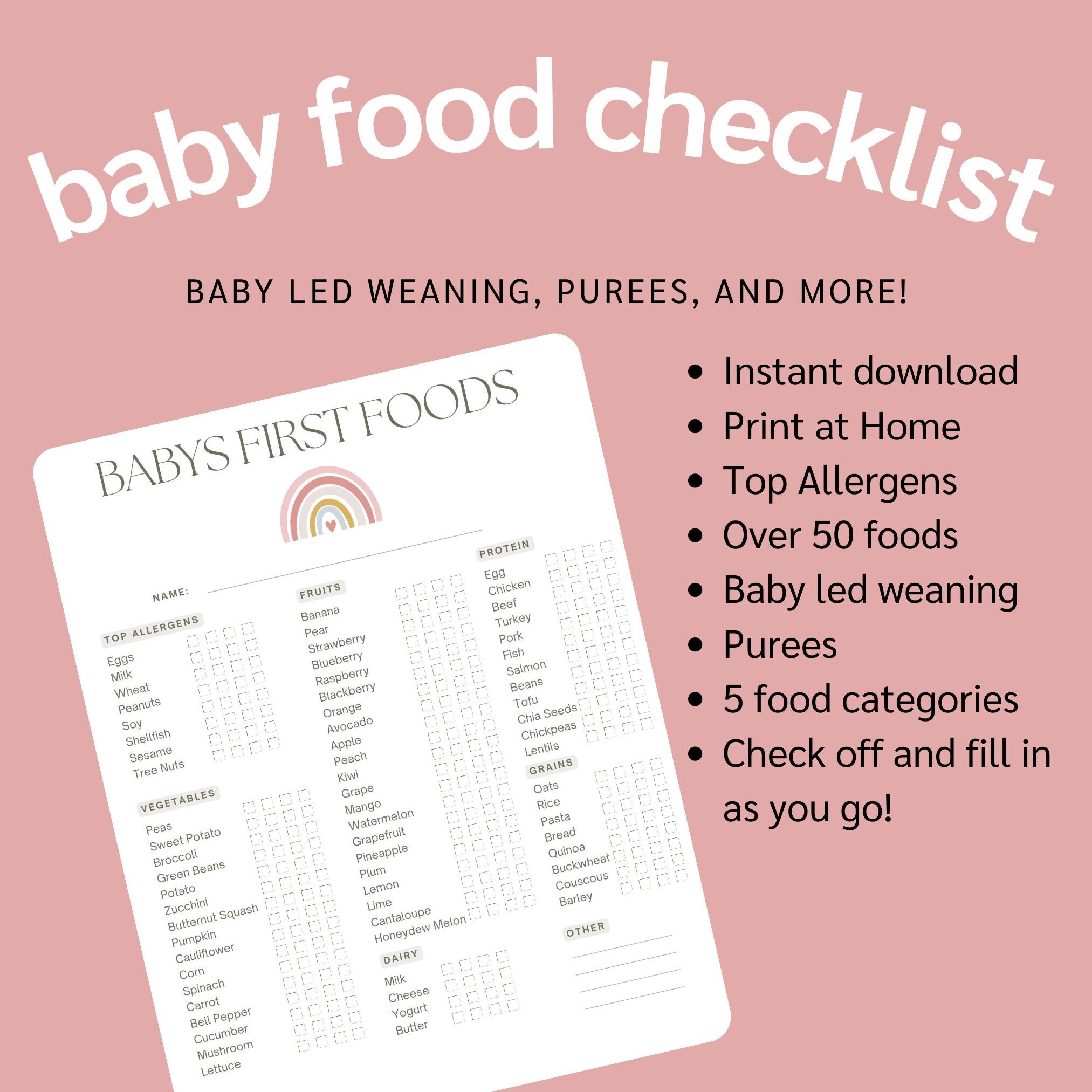 Baby First Food Checklist | Baby Led Weaning | Purees | Food Chart - Etsy