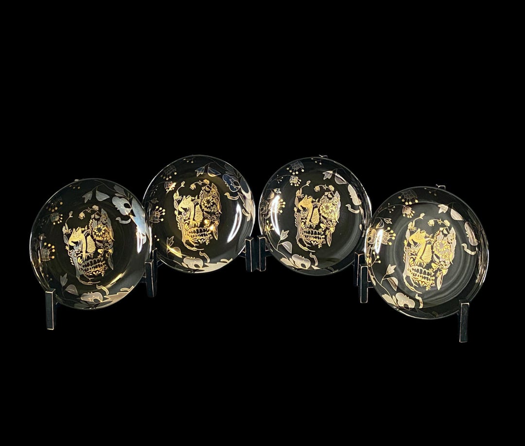 DL & Co. Delft Skull Plate Set | Black and Gold Dia De Los Muertos ...