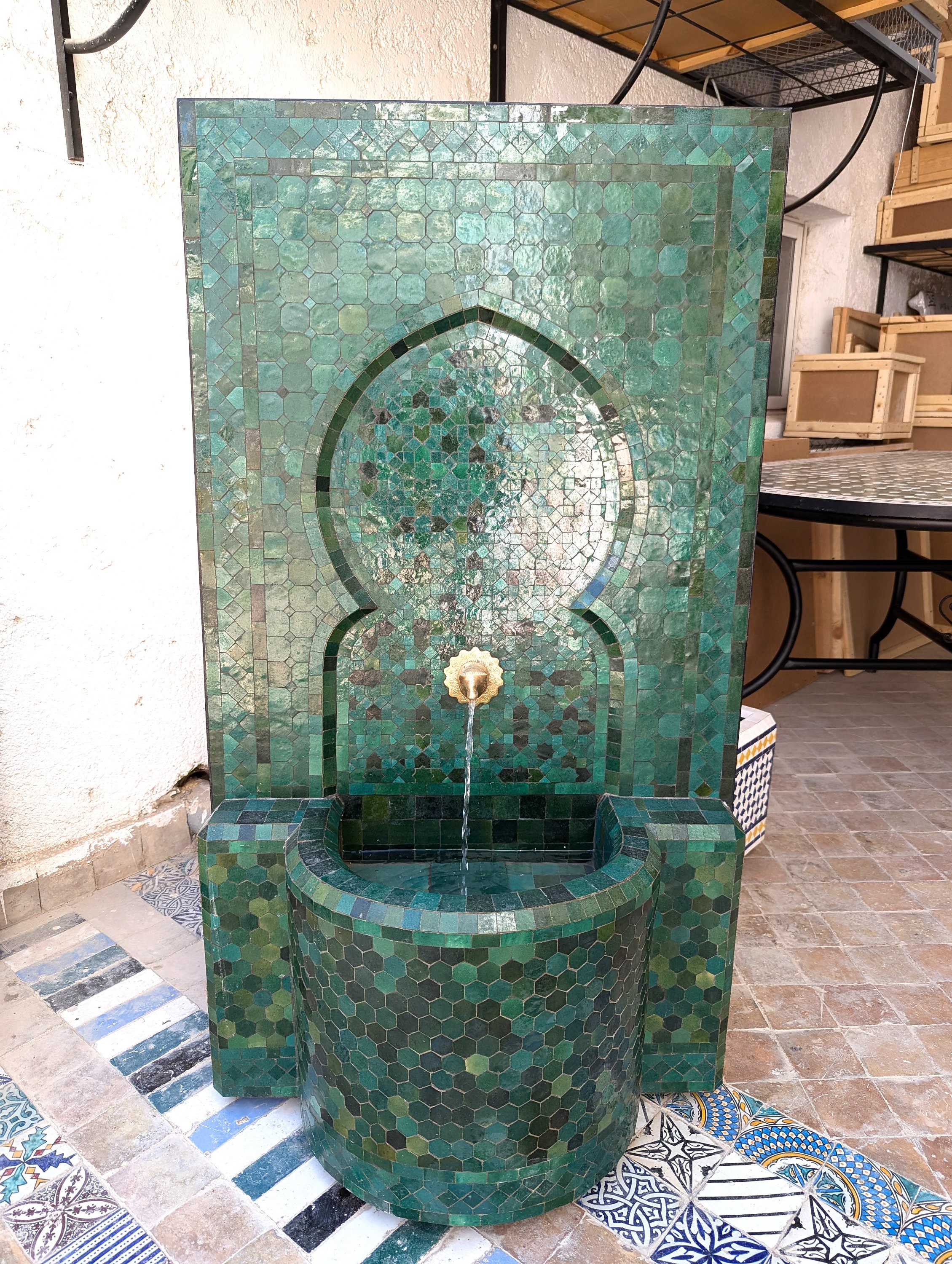Handcraft Moroccan Royal Green Water Fountain: Custom Handmade Mosaic ...