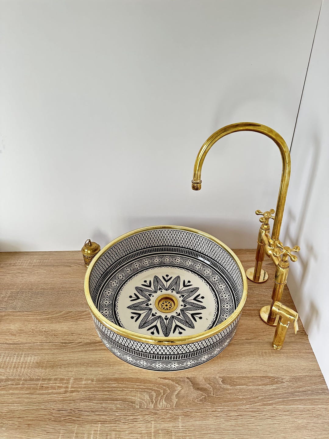 Handcrafted Moroccan Ceramic Wash Basin Blue & White Zellige Design ...