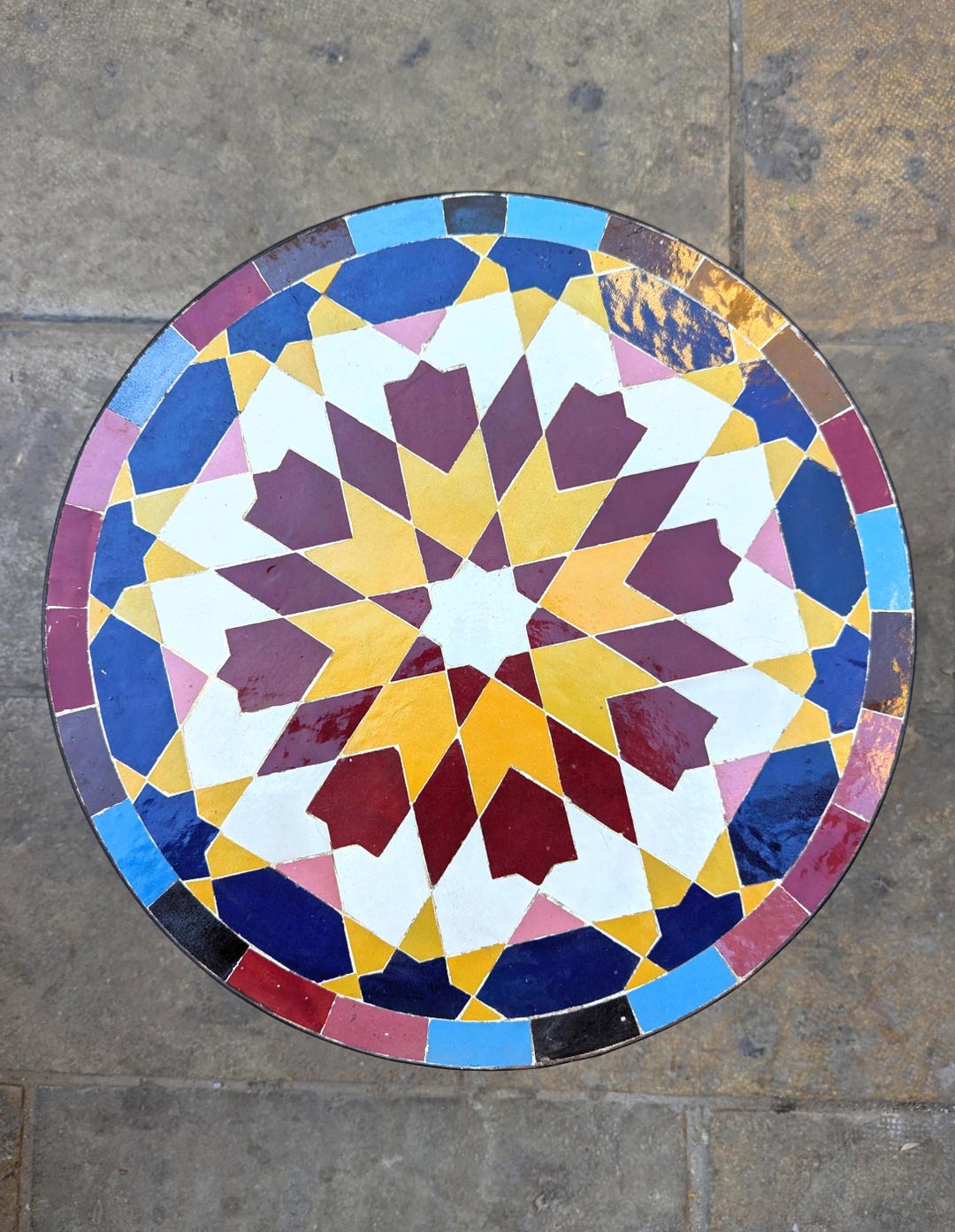Handmade Round Mosaic Tile Table – Moroccan Geometric Design With ...