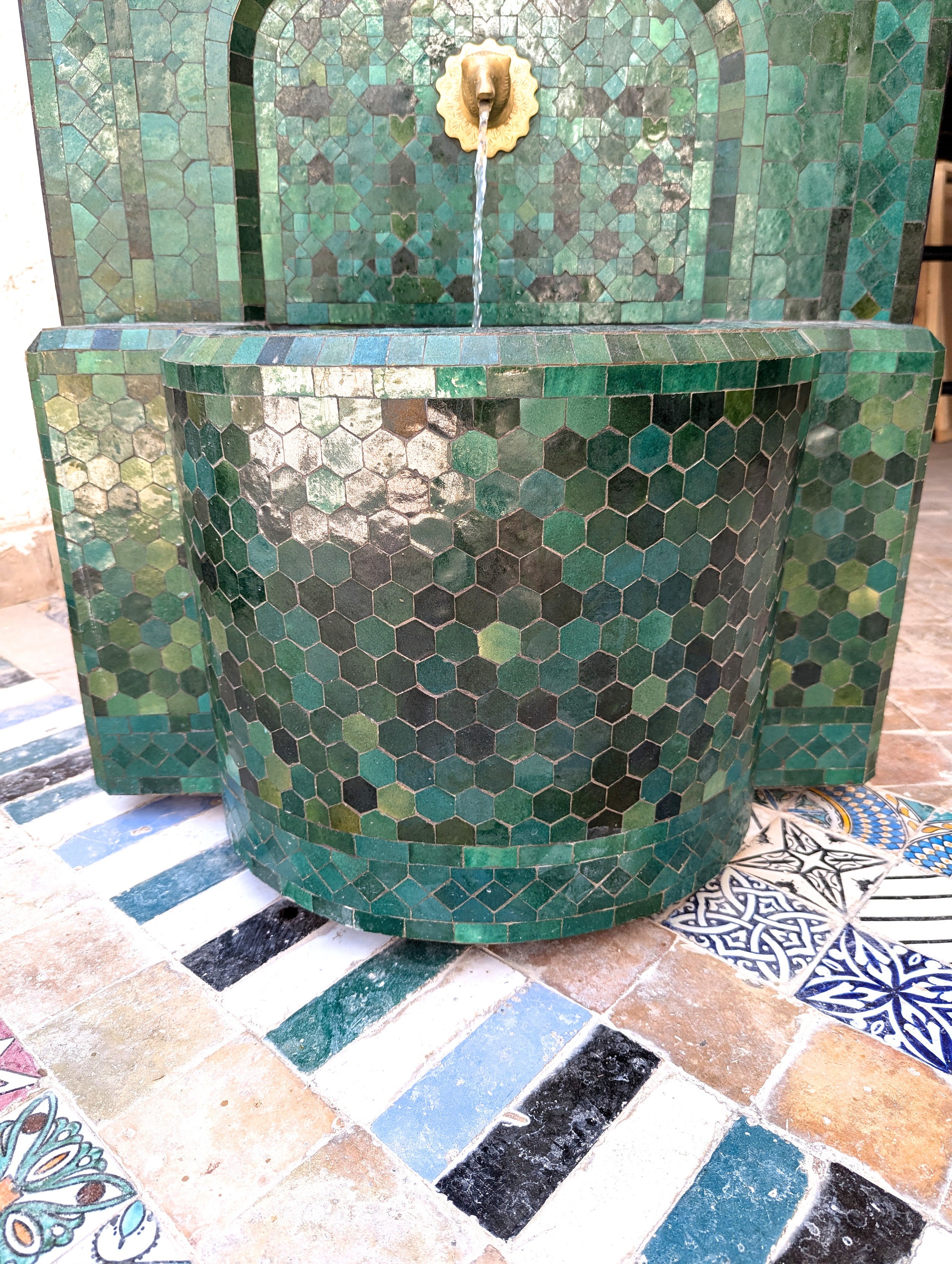 Handcraft Moroccan Royal Green Water Fountain: Custom Handmade Mosaic ...