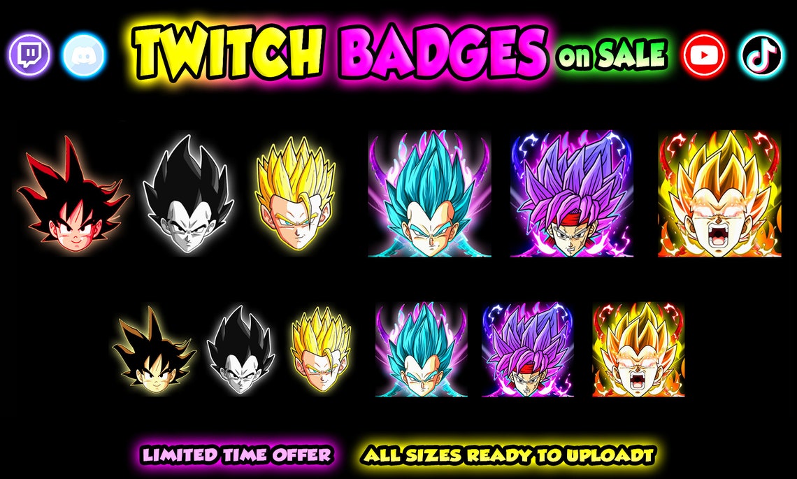 GOKU Twitch Sub Badges / Goku Twitch Emotes/ Goku Badges for Streamers ...