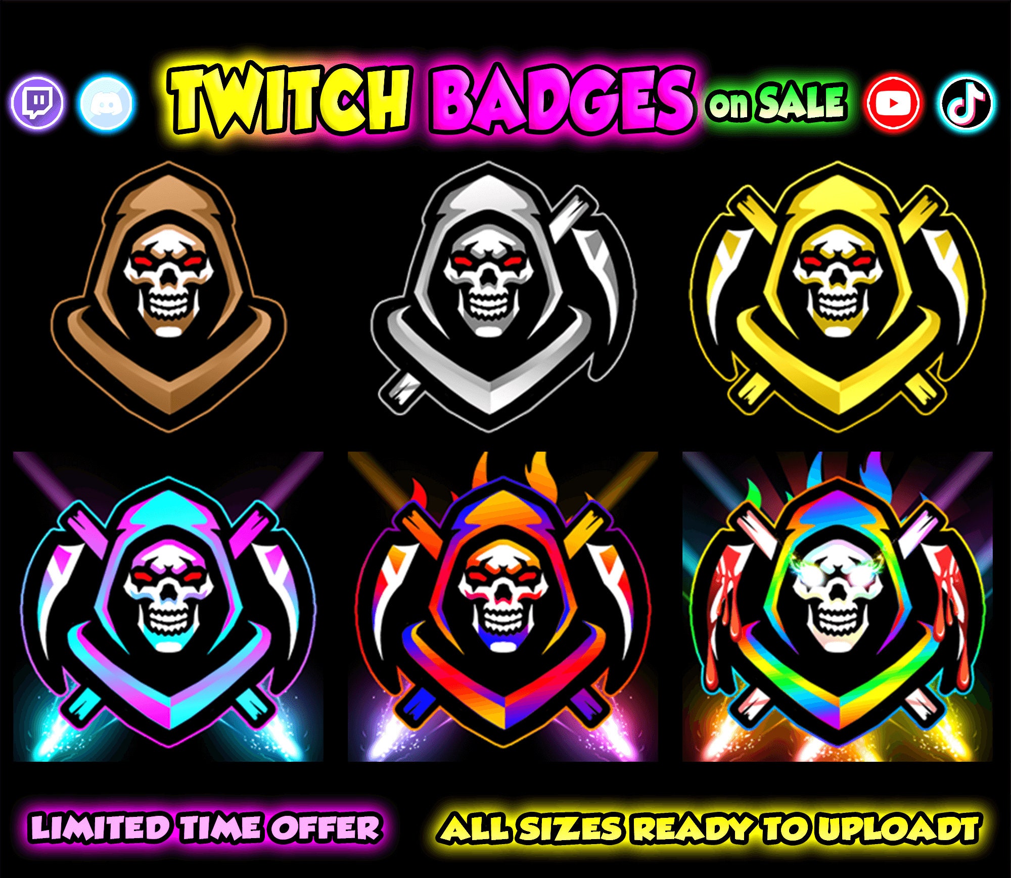 Grim Reaper Twitch Sub Badges: Skull Badges (digital Download) - Etsy