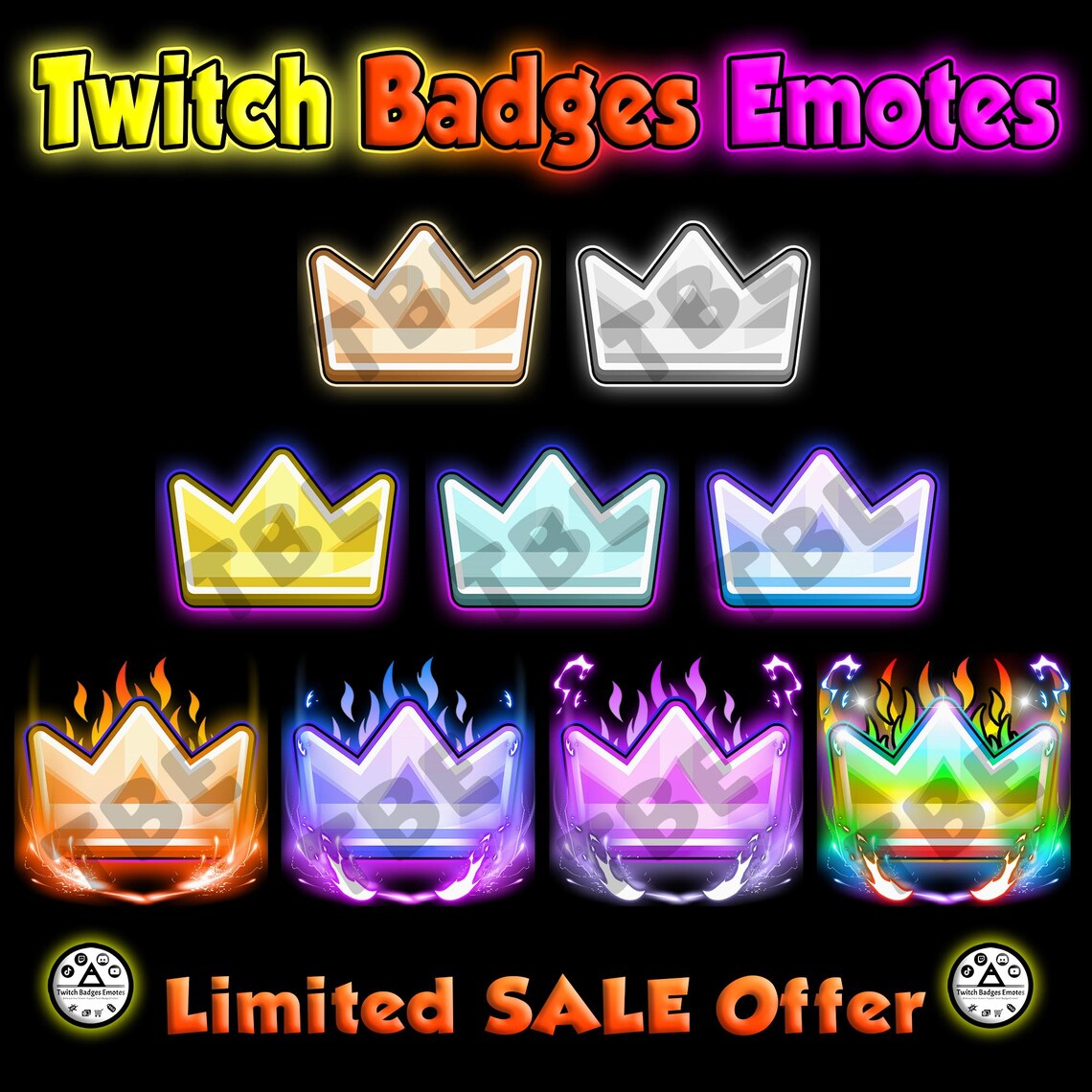 Crown Twitch Sub Badges: Angled Flair for Streamers (digital Download ...