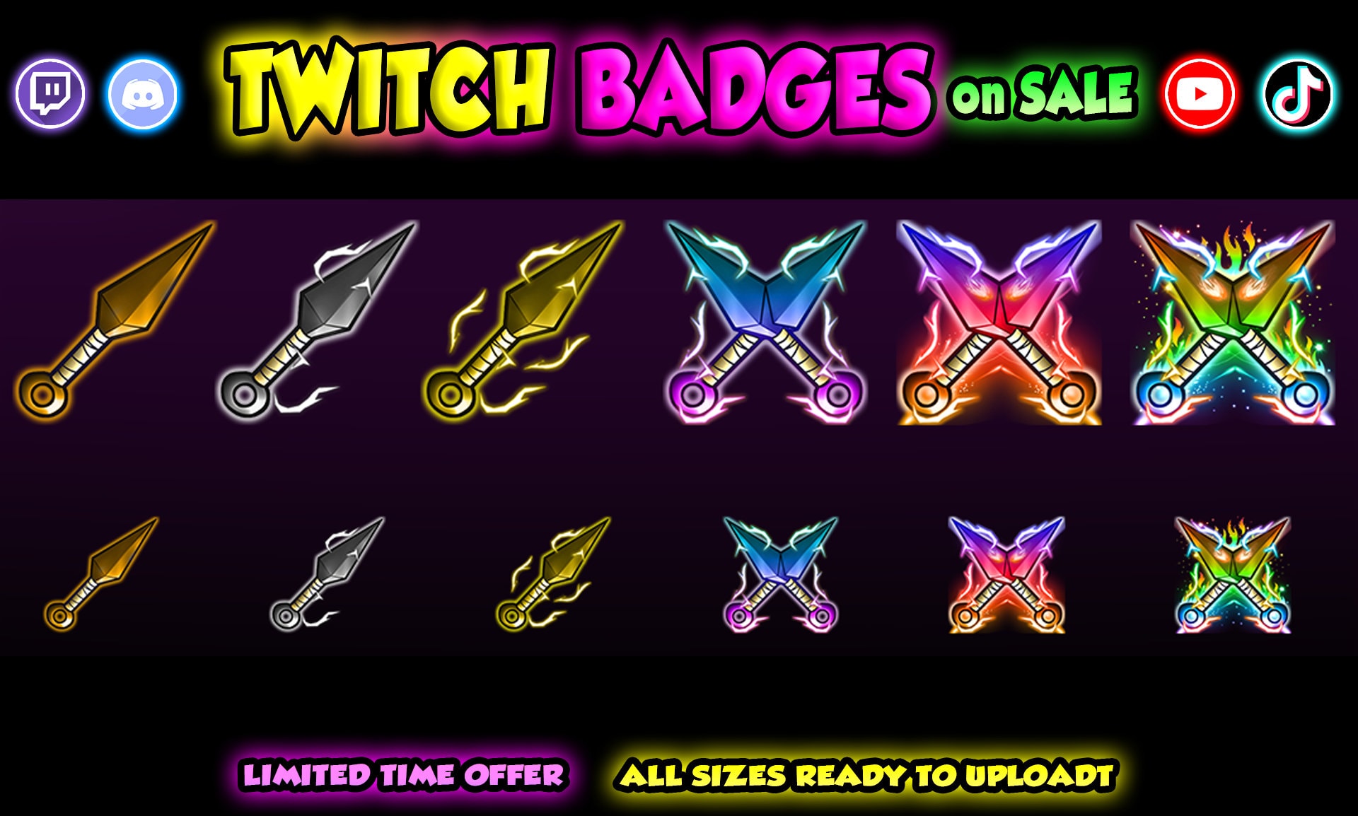 KUNAI Sub Badges, Twitch Sub Badges, Twitch Badges, Twitch Sub Badge ...