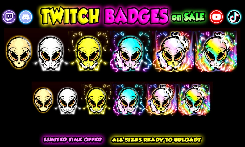 Custom Alien Head Sub Badges , Unique Sci-fi Subscriber Badge Pack for ...