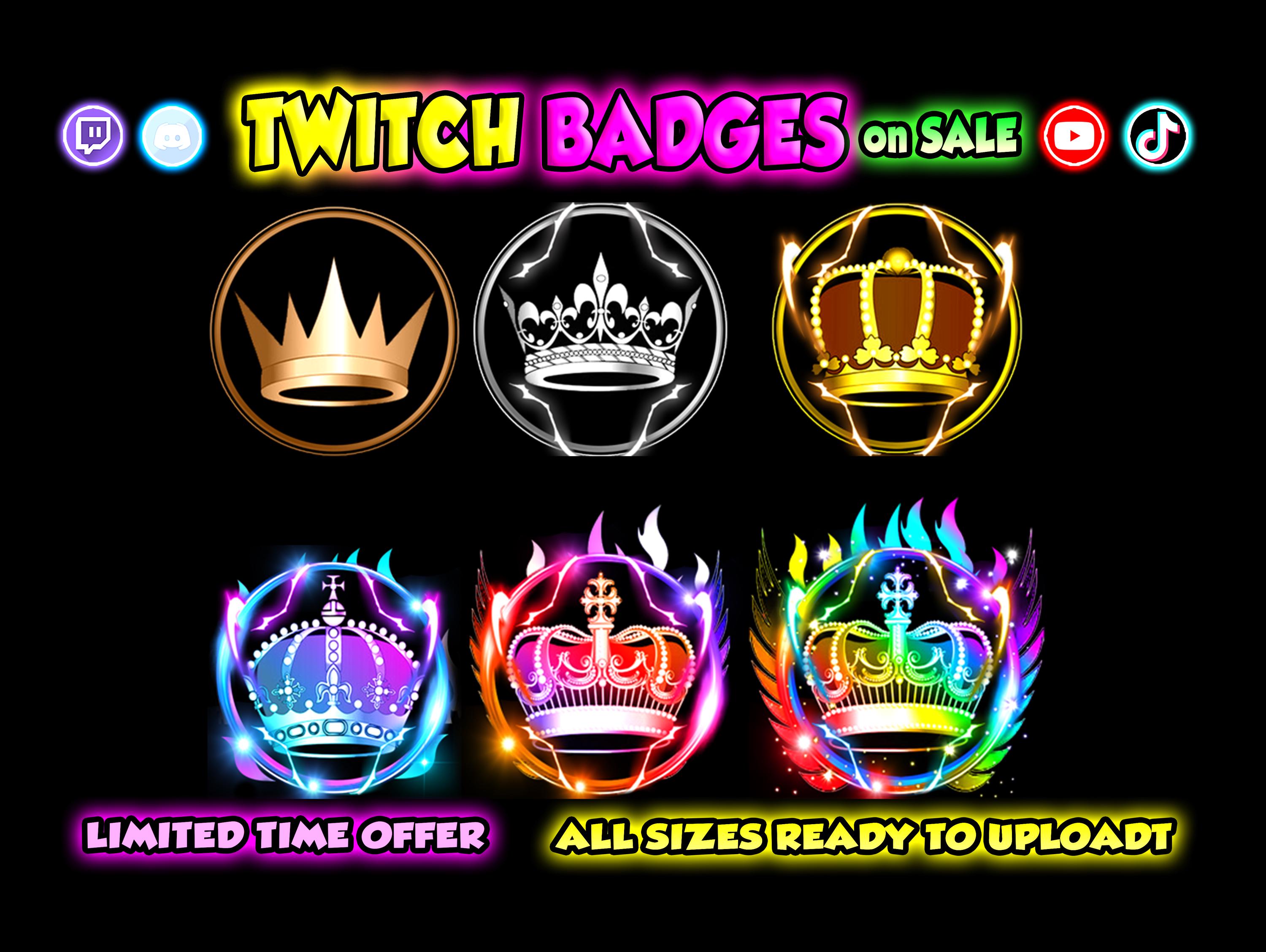 Elegant Set of 6 Crown Twitch Badges - Royal Themed Subscriber Icons ...