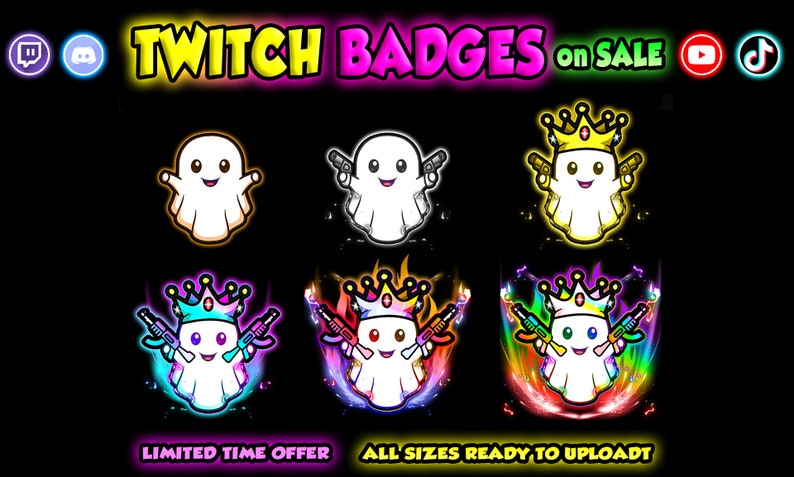 Spooky Set of 6 Ghost Twitch Badges Haunting Subscriber Icons for ...