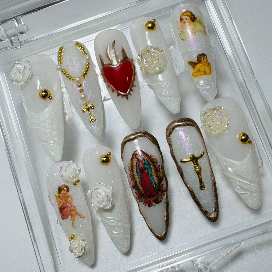 Pure Devotion: Angels Virgin Mary Crosses Rosary Camellia Flower White ...