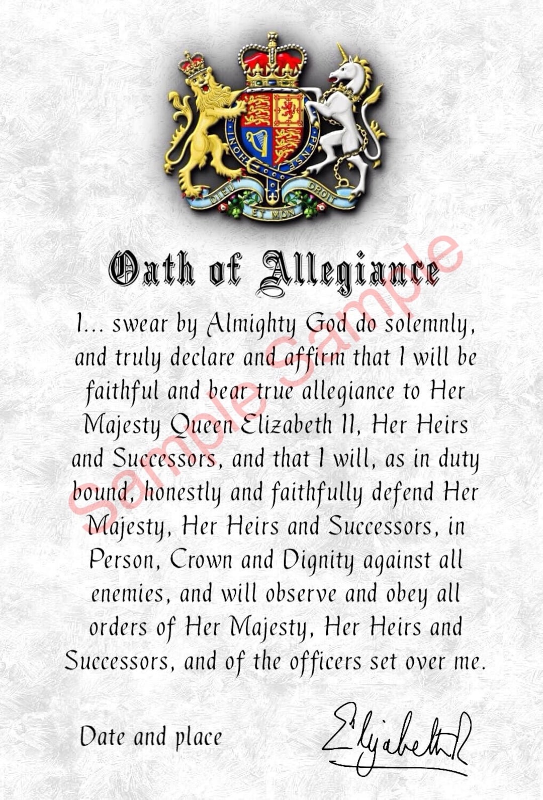 British Army, Oath of Allegiance A4 Photo Print. - Etsy