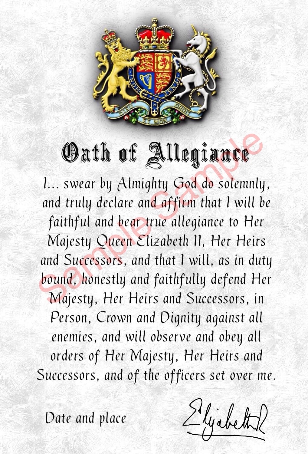 British Army, Oath of Allegiance A4 Photo Print. - Etsy