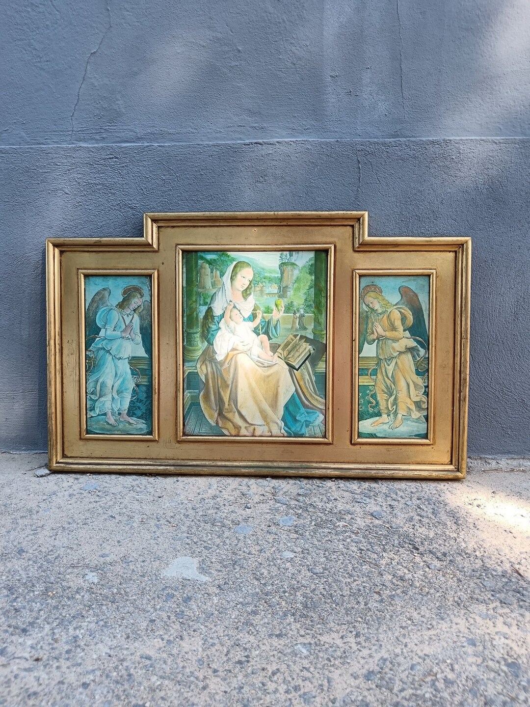 XL Religious Triptych, Wooden Religion Icon. Altarpiece of Biblical ...