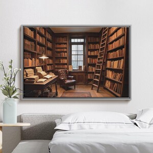 Vintage Library Wall Art, Cozy Reading Room Decor, Rustic Book Nook ...