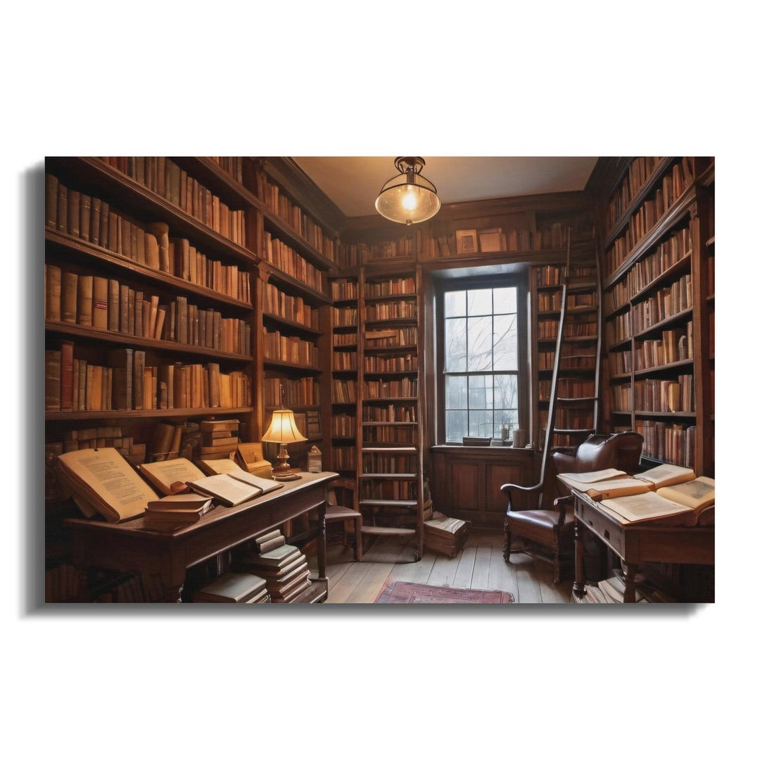 Vintage Library Digital Download, Antique Book Collection Print, Cozy ...