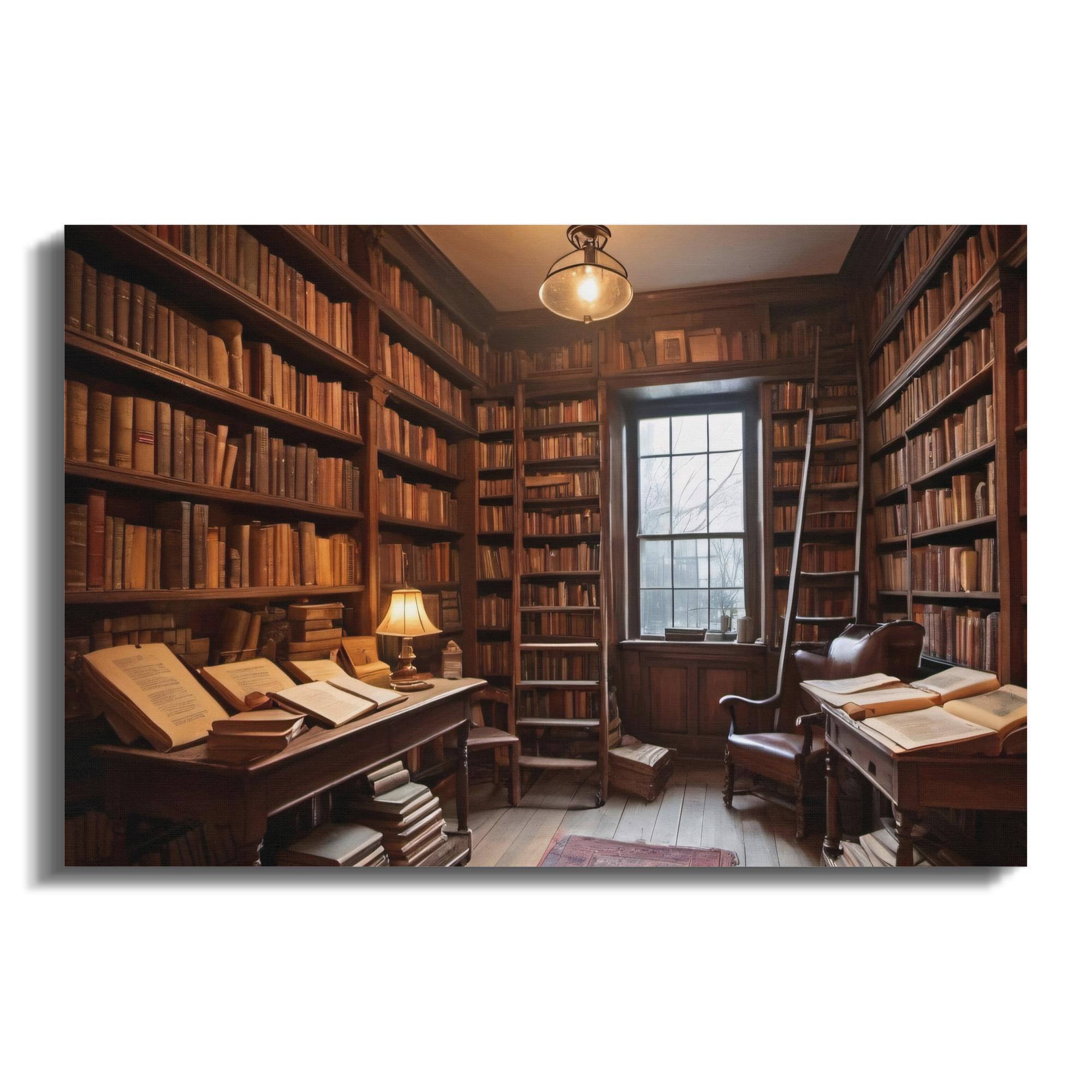 Vintage Library Digital Download, Antique Book Collection Print, Cozy ...