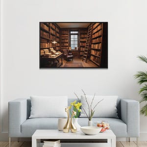 Vintage Library Wall Art, Cozy Reading Room Decor, Rustic Book Nook ...