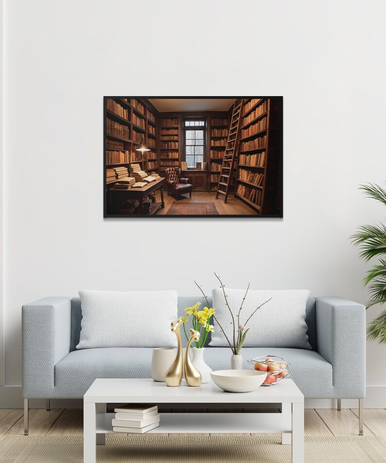 Vintage Library Wall Art, Cozy Reading Room Decor, Rustic Book Nook ...