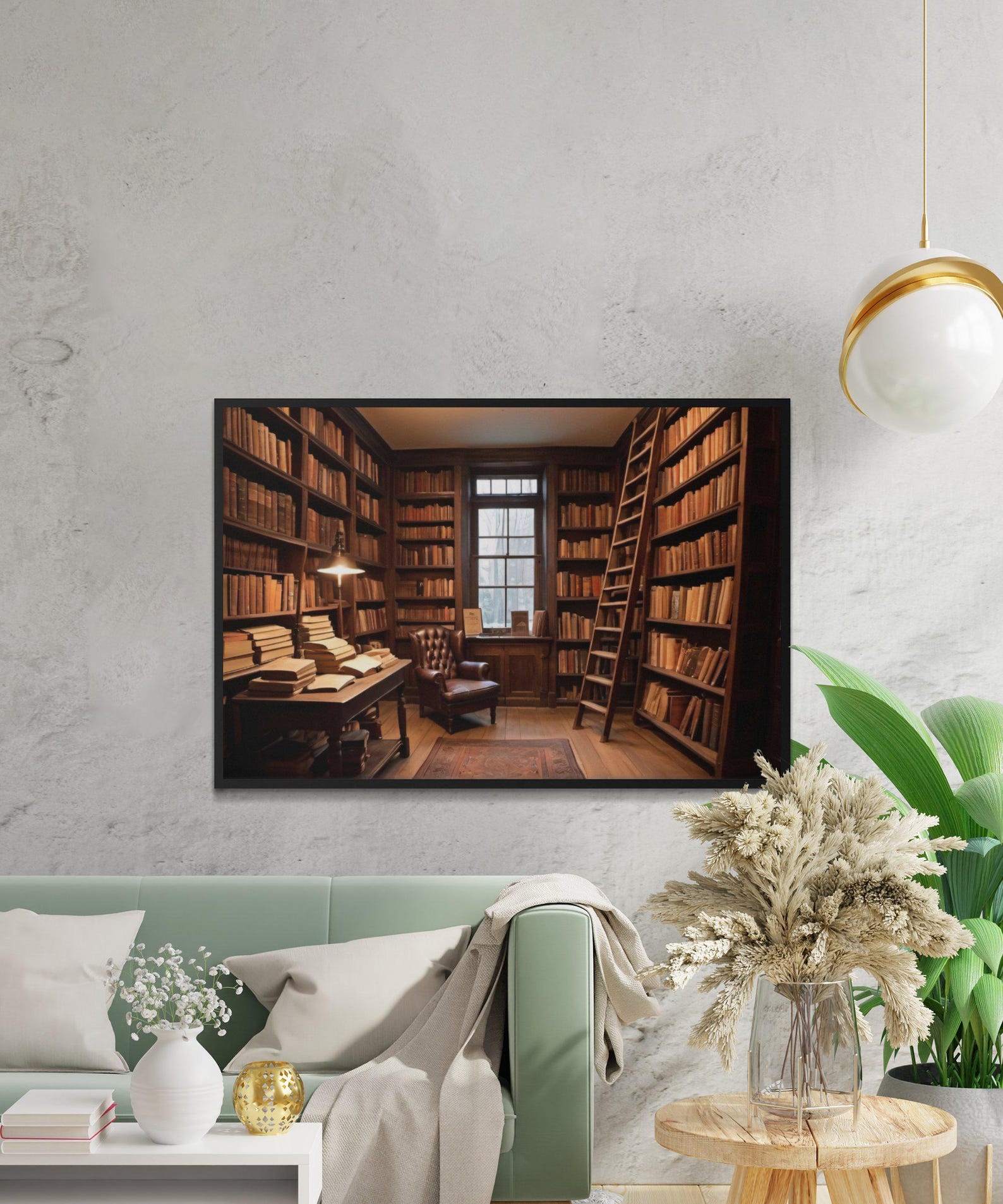 Vintage Library Wall Art, Cozy Reading Room Decor, Rustic Book Nook ...