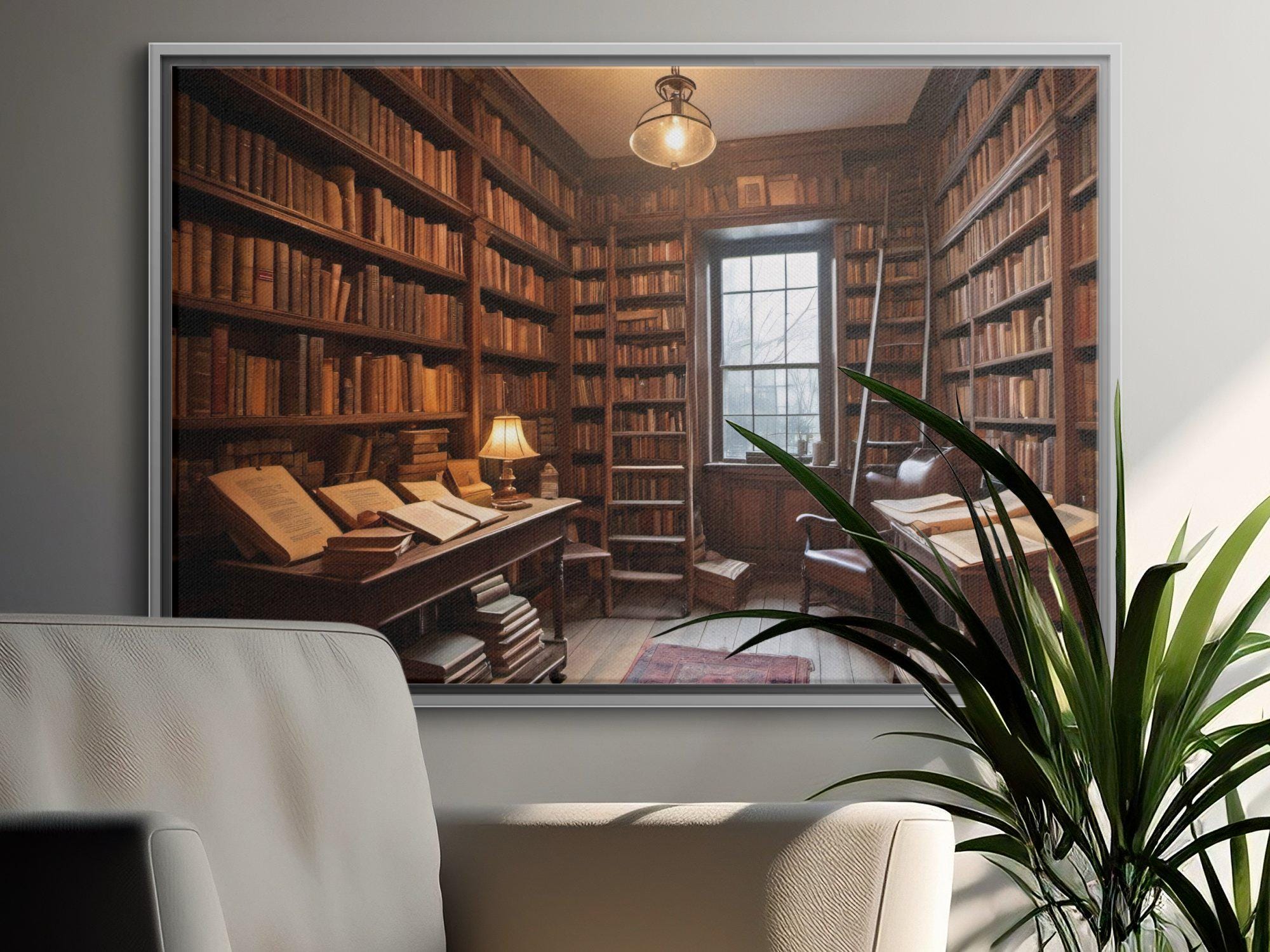 Vintage Library Digital Download, Antique Book Collection Print, Cozy ...