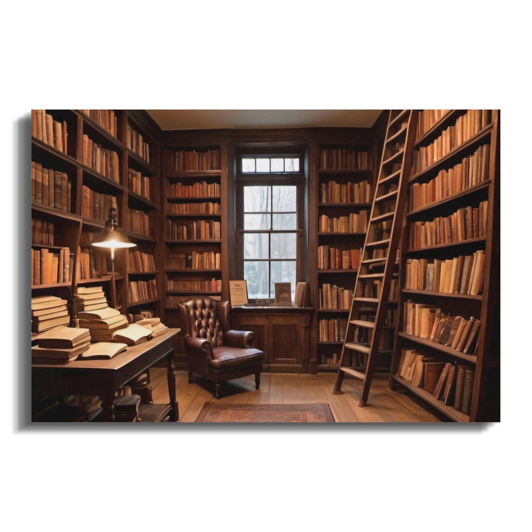 Vintage Library Wall Art, Cozy Reading Room Decor, Rustic Book Nook ...