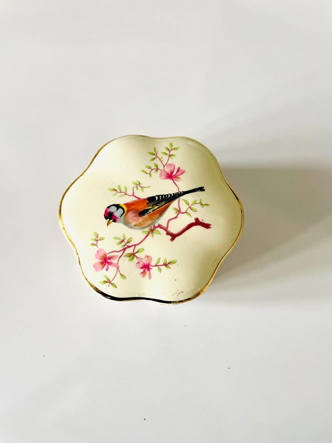 Trinket Box Vintage Palissy Floral Bird Ceramic Jewelry Dish - Etsy