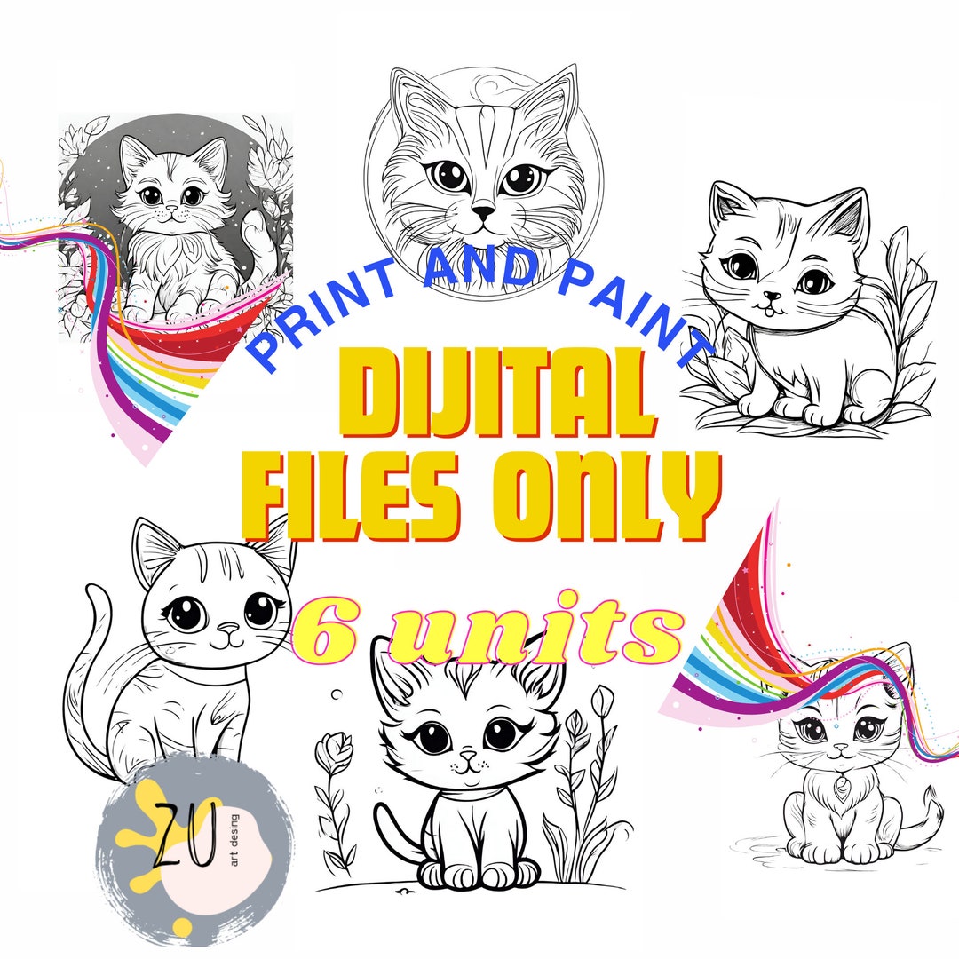Cat Themed Coloring Pages - Etsy