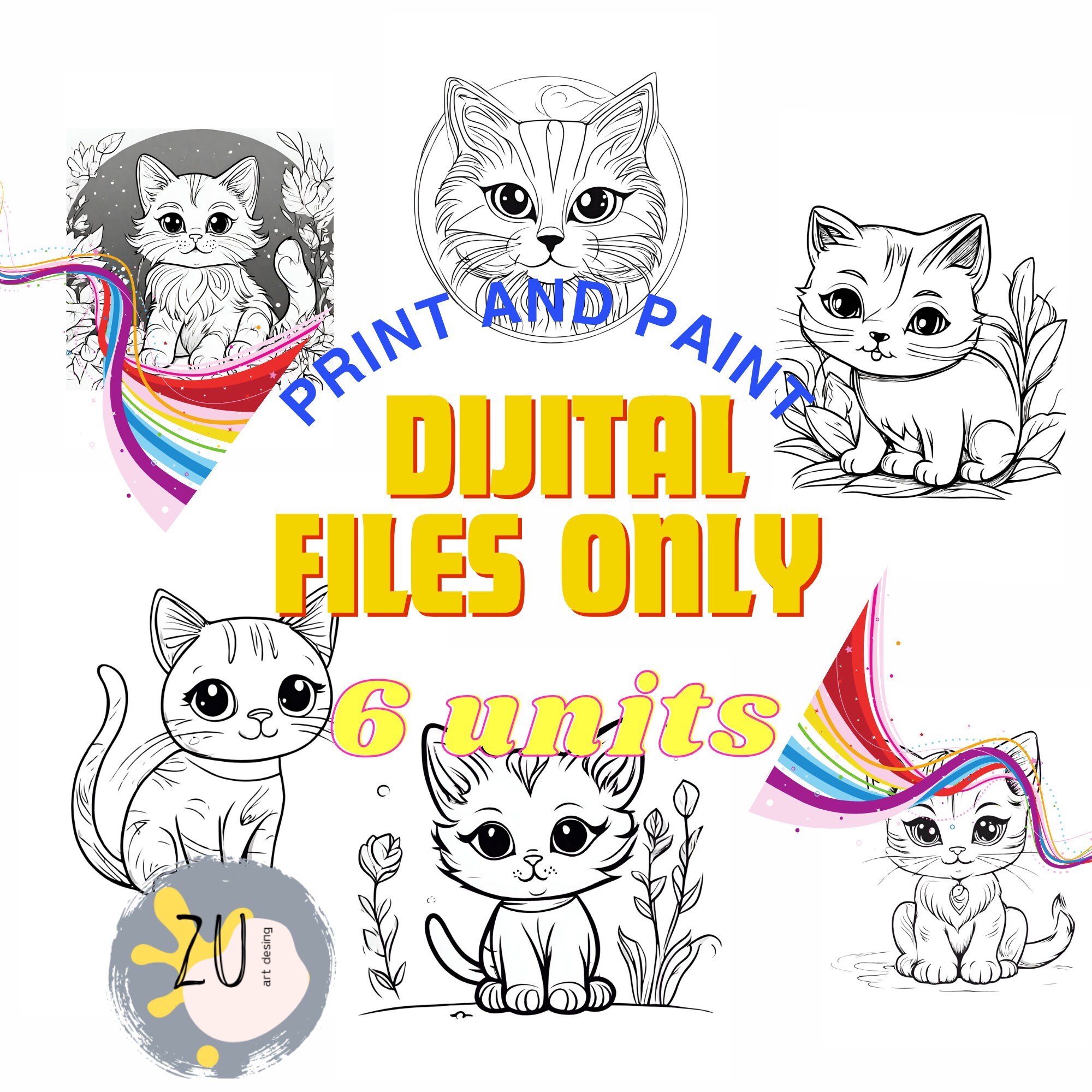 Cat Themed Coloring Pages - Etsy