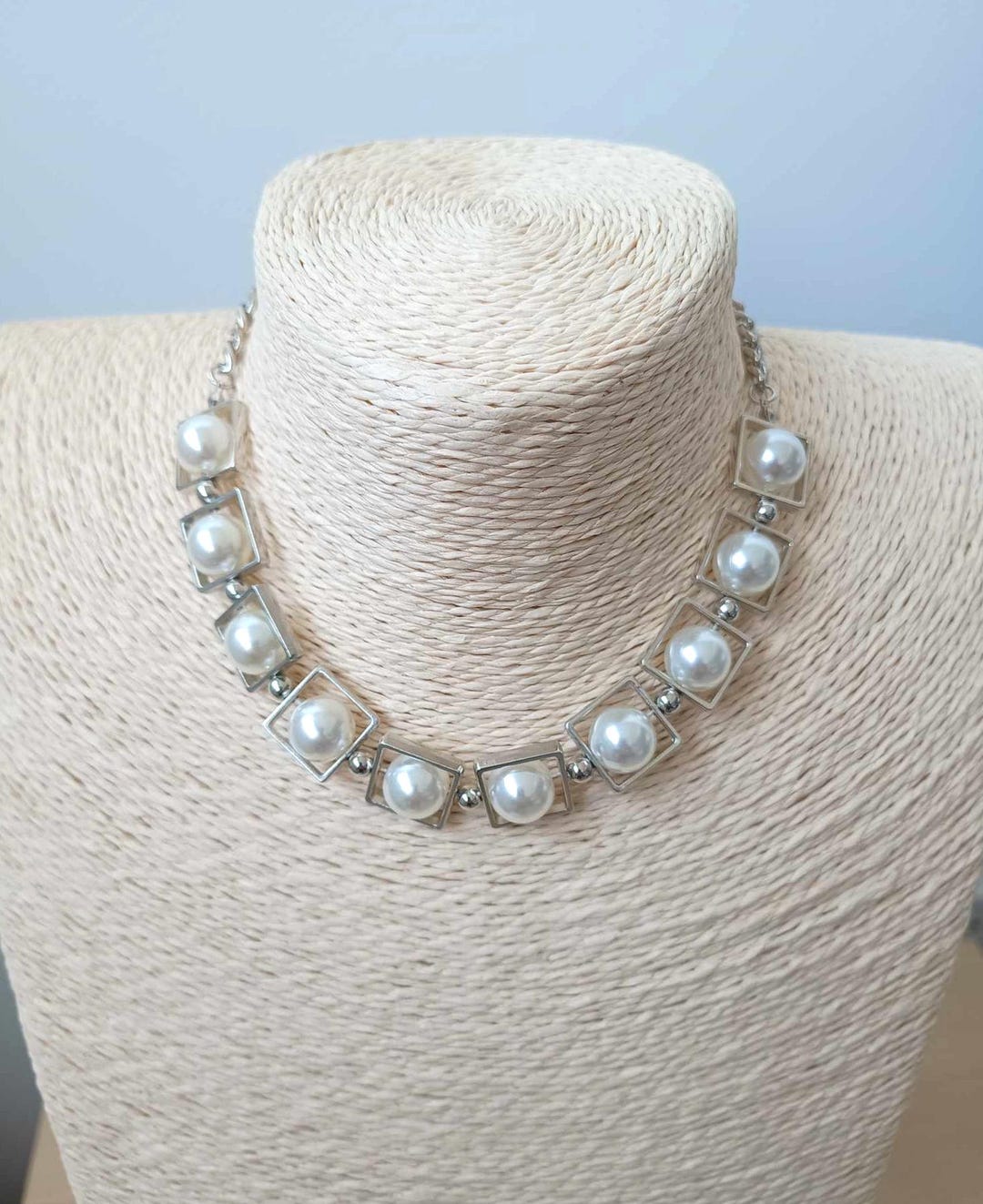 Modern Pearl Choker, Contemporary Pearl & Square Choker, Geometric ...