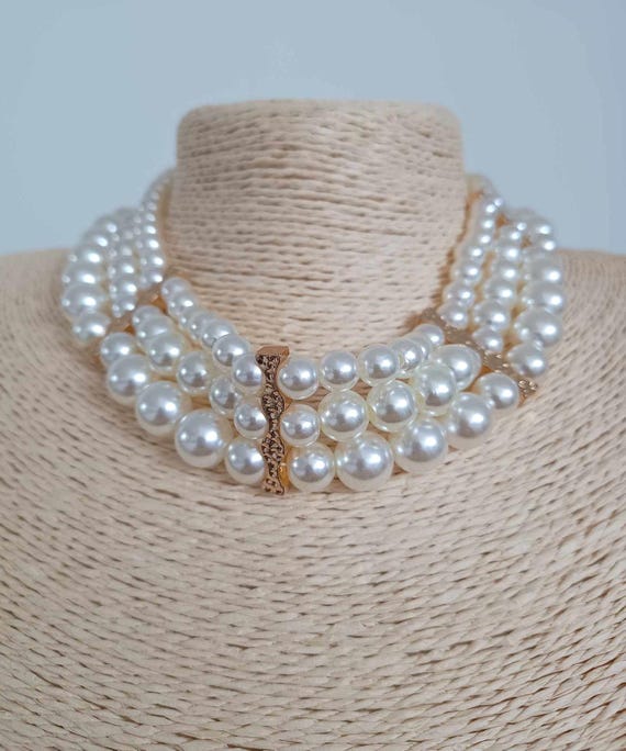 3 Strand Pearl Choker 3 Layered Pearl Choker Multi Layer Pearl Choker 3 Row Pearl Necklace Bridal Pearl Choker Wedding Necklace Gift