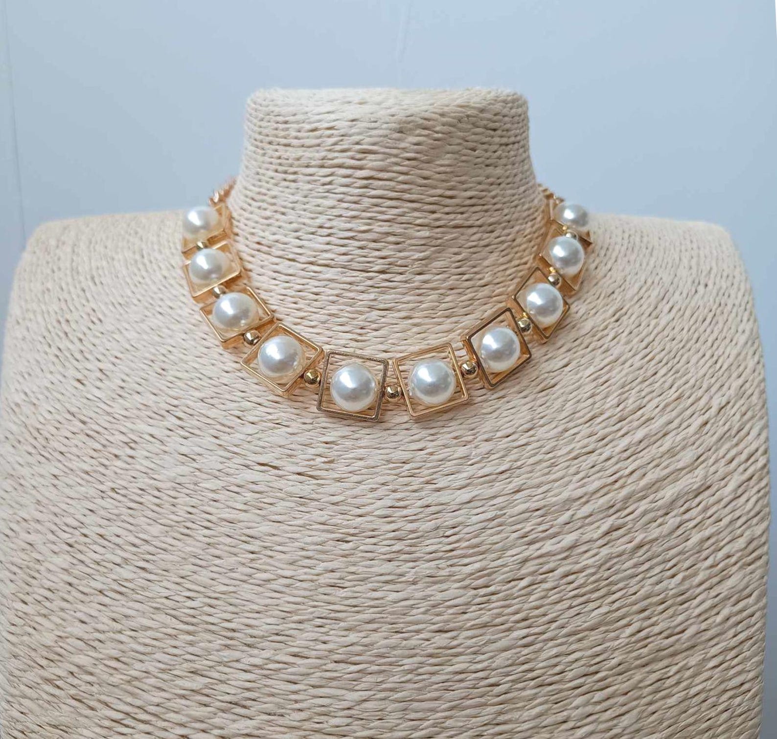Modern Pearl Choker, Contemporary Pearl & Square Choker, Geometric ...