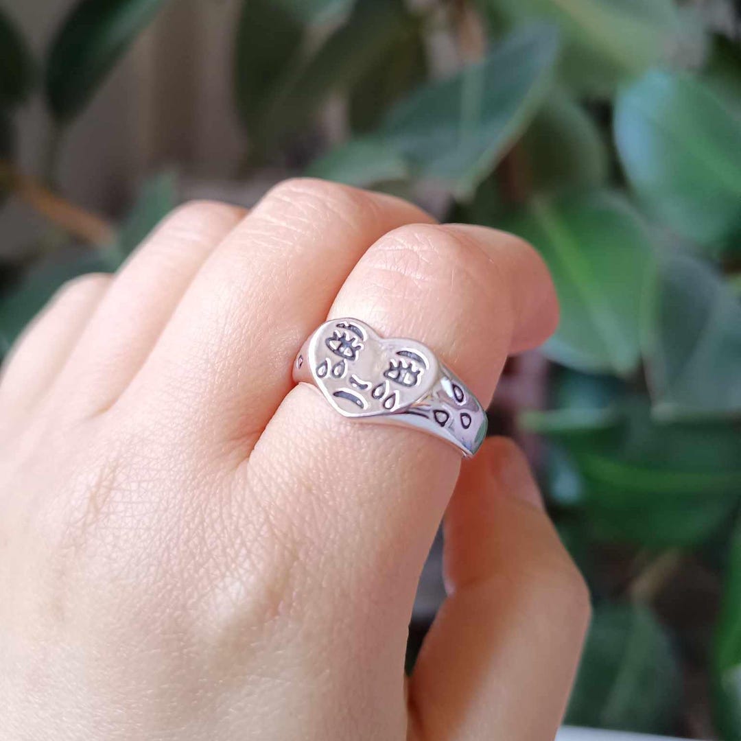 Crying Heart Ring, Crying Face Ring, Sad Face Ring, Broken Heart Ring ...