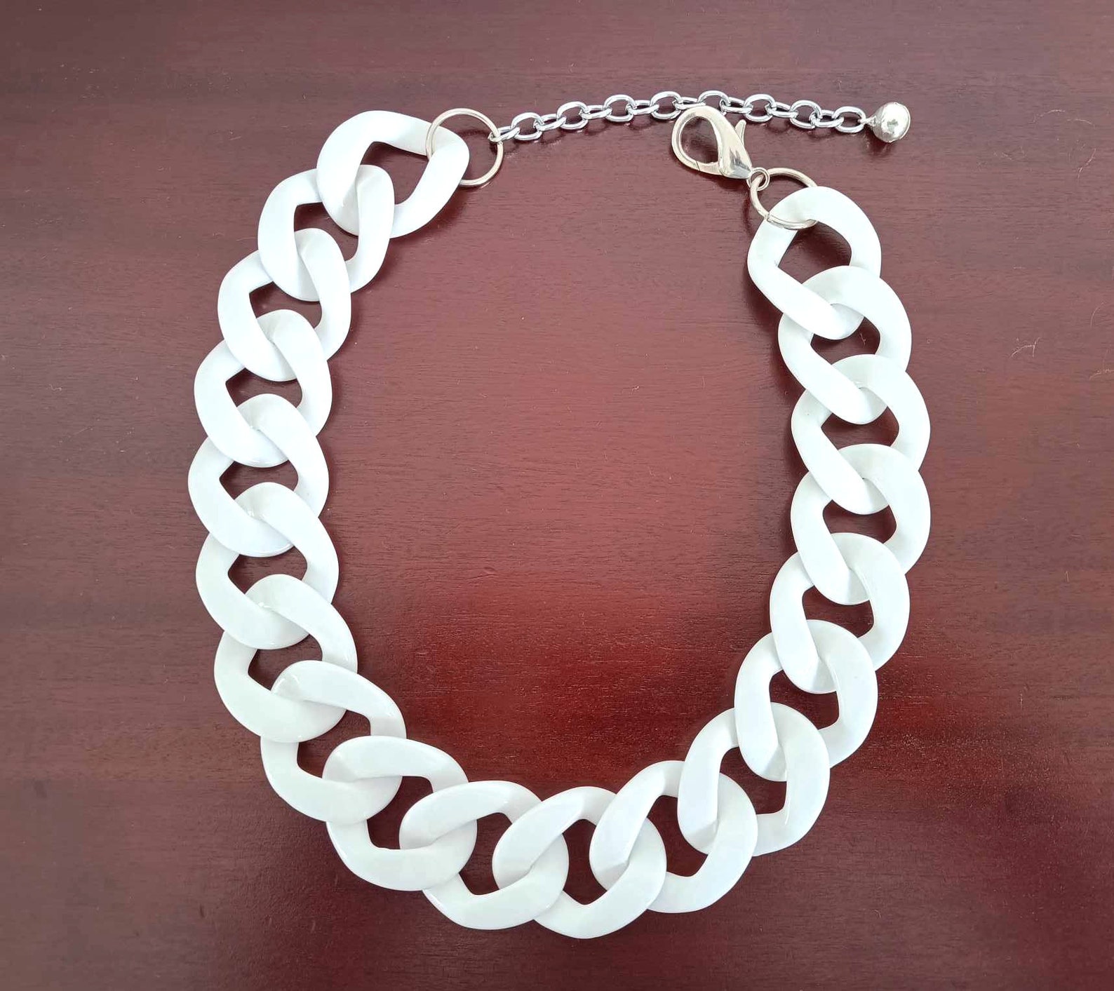 White Chunky Acrylic Chain Necklace, Retro Thick Chain Statement ...