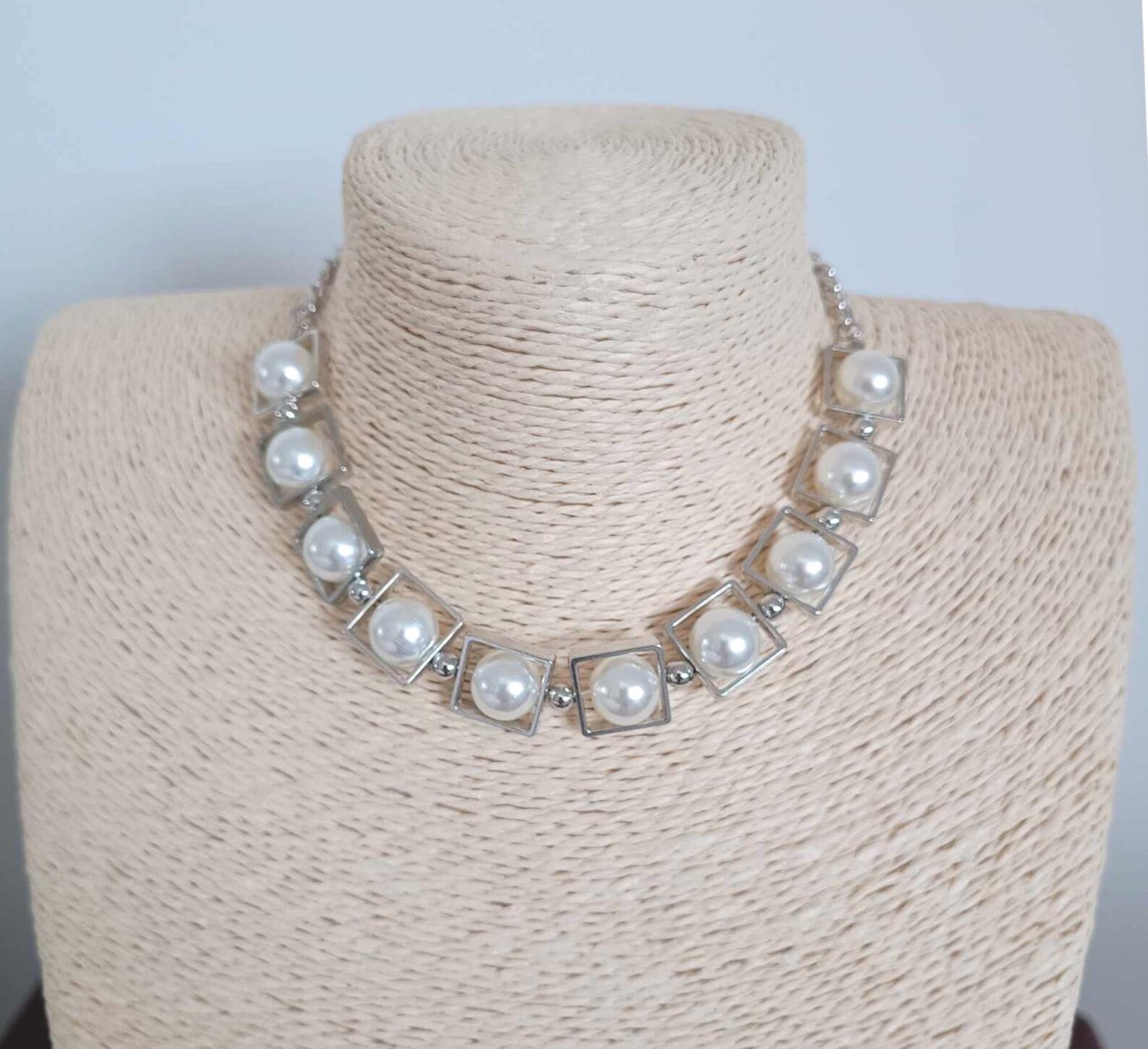 Modern Pearl Choker, Contemporary Pearl & Square Choker, Geometric ...