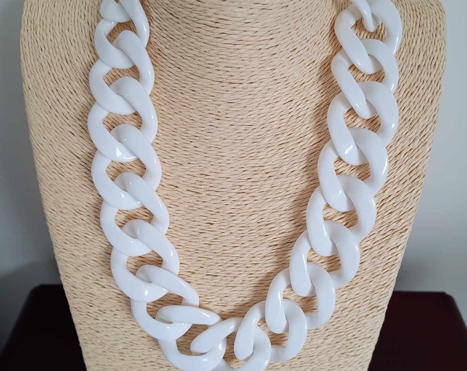 White Chunky Acrylic Chain Necklace, Retro Thick Chain Statement ...